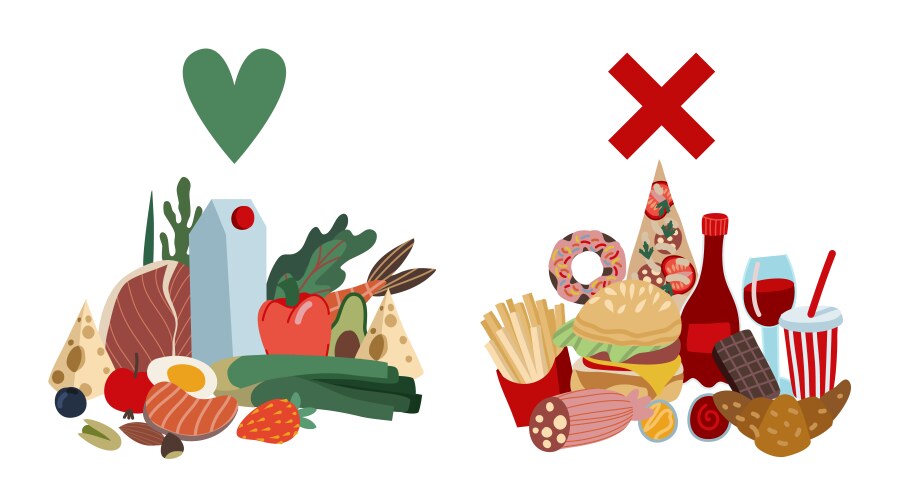 Fast food versus healthy cartoon Royalty Free Vector Image