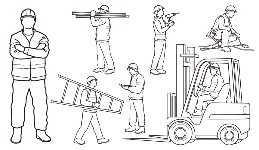 Female construction worker coloring page for kids Vector Image