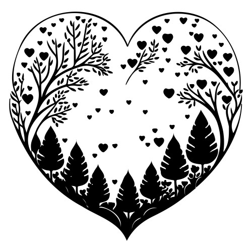 Love heart shaped tree valentine draw Royalty Free Vector