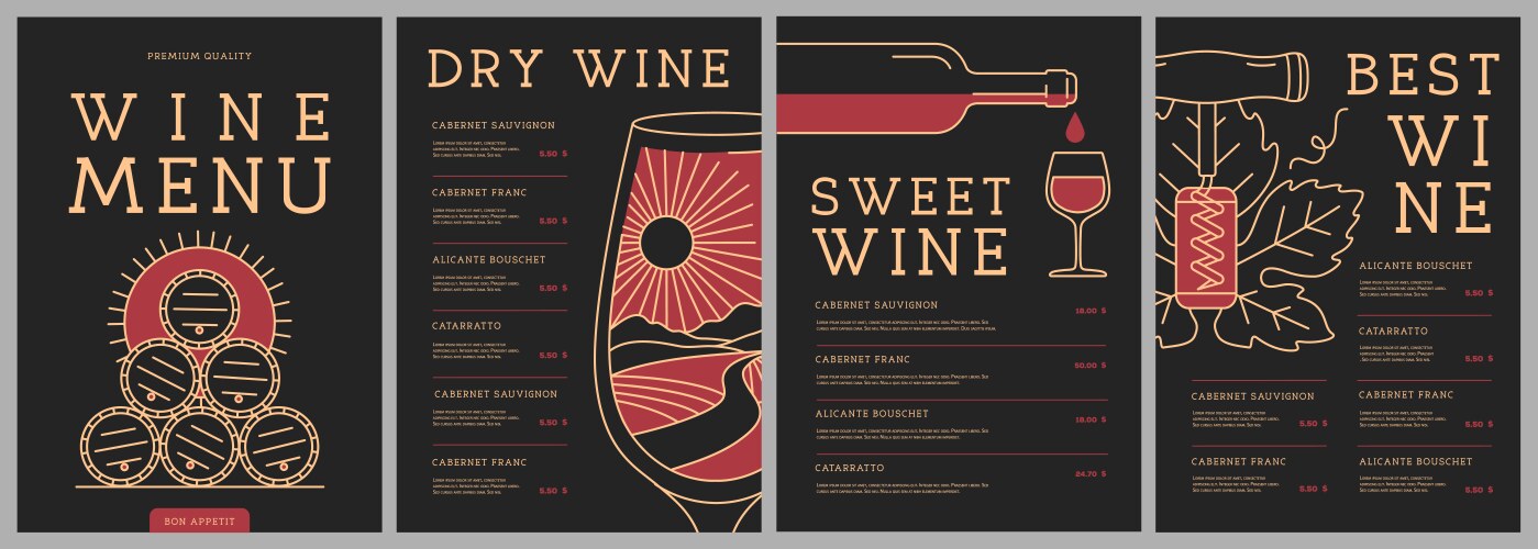 Wine card menu design with realistic glass Vector Image