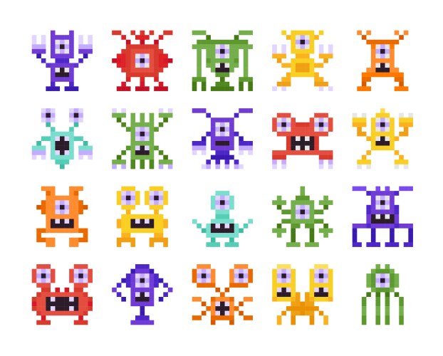 Pixel monster set Royalty Free Vector Image - VectorStock