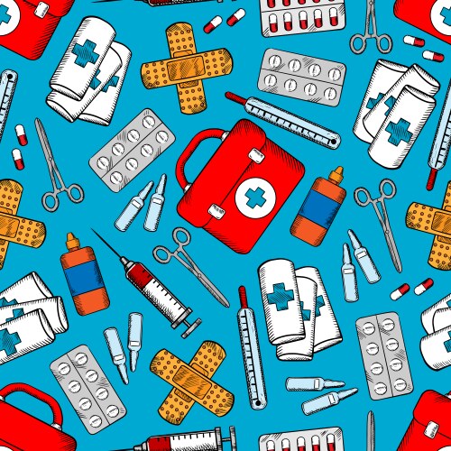 First aid medical poster seamless background Vector Image