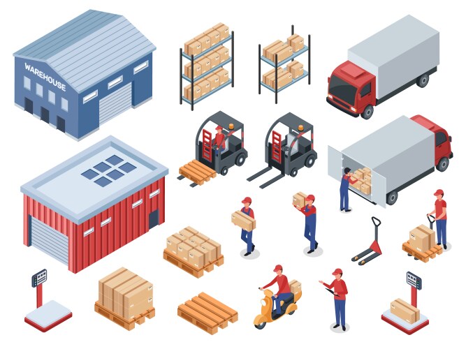 Logistics isometric icons set with cargo trucks Vector Image