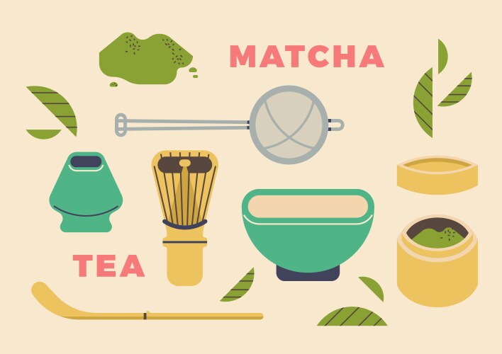 Set for making matcha tea Royalty Free Vector Image