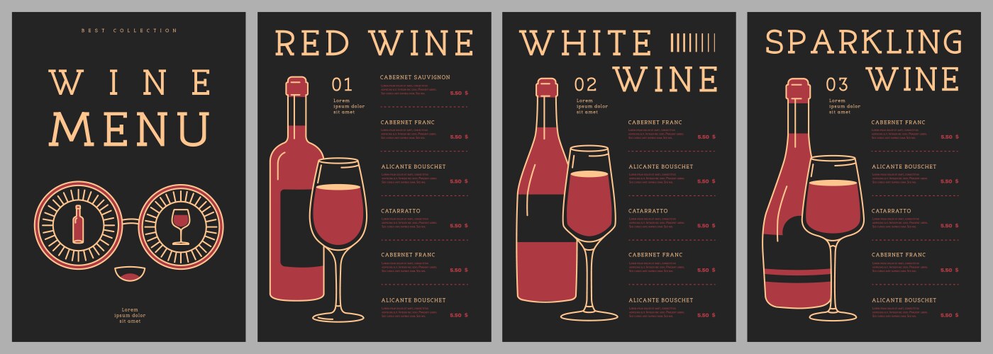 Wine card menu design with realistic glass Vector Image