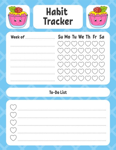 Habit tracker for kids sheet template Royalty Free Vector