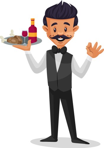 Cartoon waiter butler fish and chips Royalty Free Vector