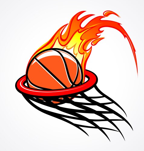Flaming basketball through hoop logo Royalty Free Vector