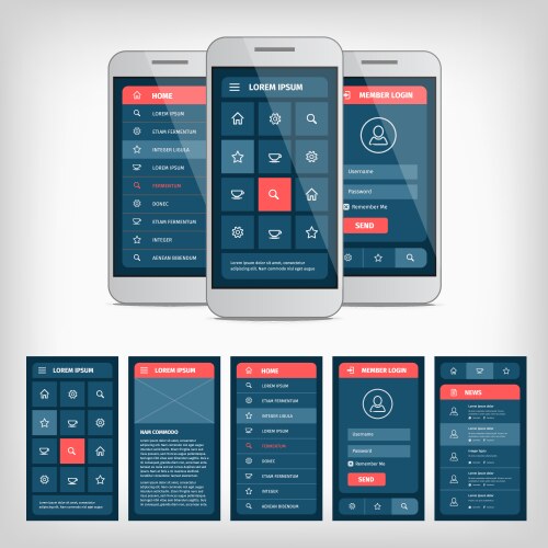 Mobile ui design with login Royalty Free Vector Image