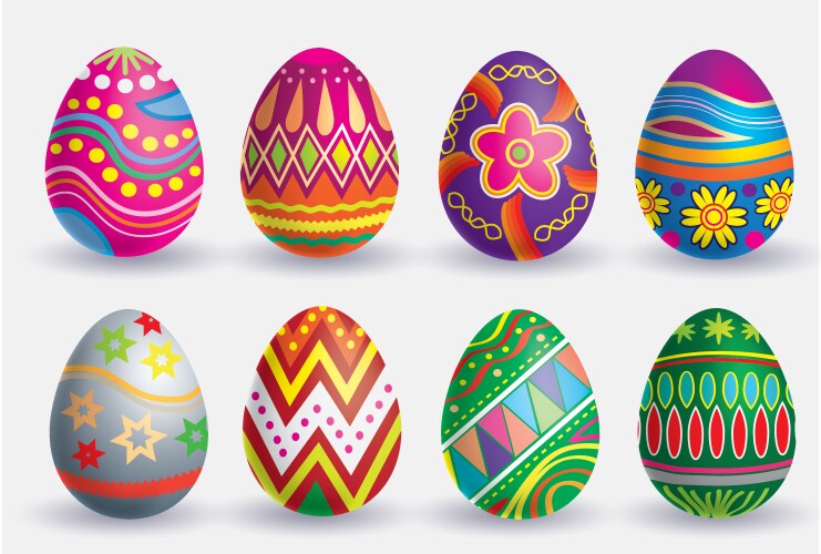 Set of colorful decorated easter eggs isolated Vector Image
