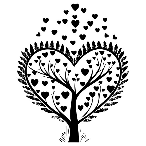 Love heart shaped tree valentine draw Royalty Free Vector