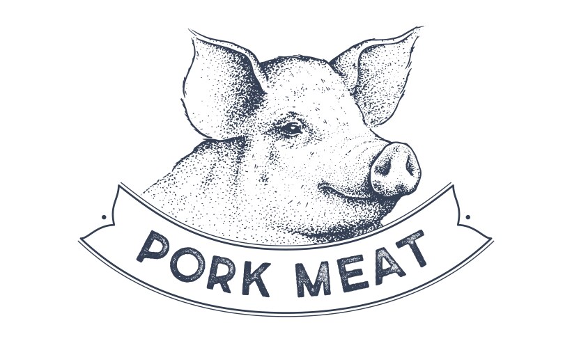 Pork pig hog head meat tag label Royalty Free Vector Image