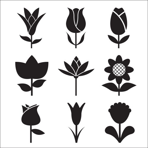 Flower simple shape icon set Royalty Free Vector Image