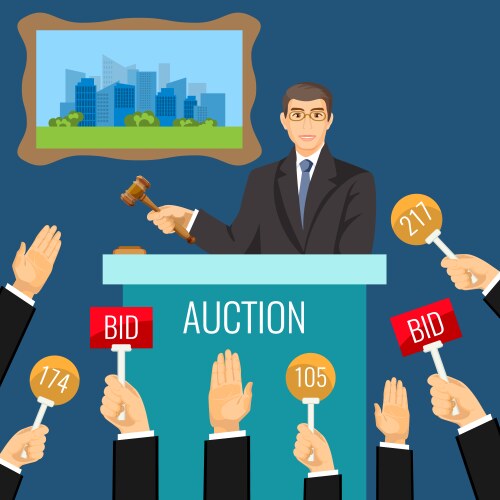 Auction and bidding flat Royalty Free Vector Image
