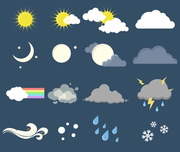 Weather icon set meteo symbols pictures Royalty Free Vector