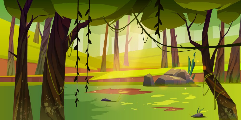 Cartoon forest background nature landscape scene Vector Image