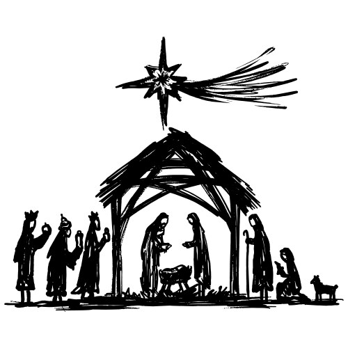 Nativity scene hand-drawn mary and joseph Vector Image