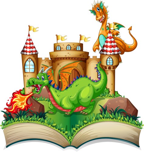 Storybook with dragon and knight Royalty Free Vector Image