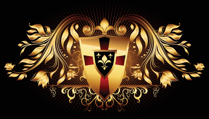 Red shield with an oak branch Royalty Free Vector Image