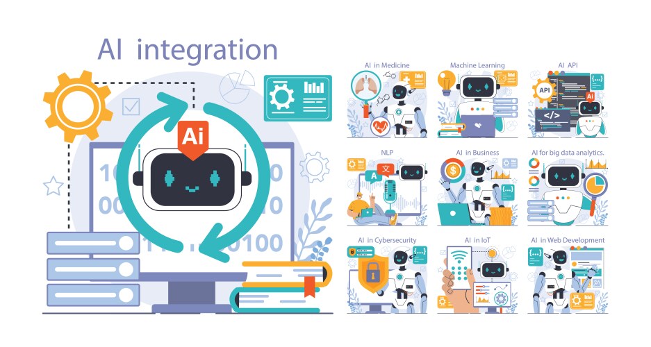 Ai integration set artificial intelligence Vector Image