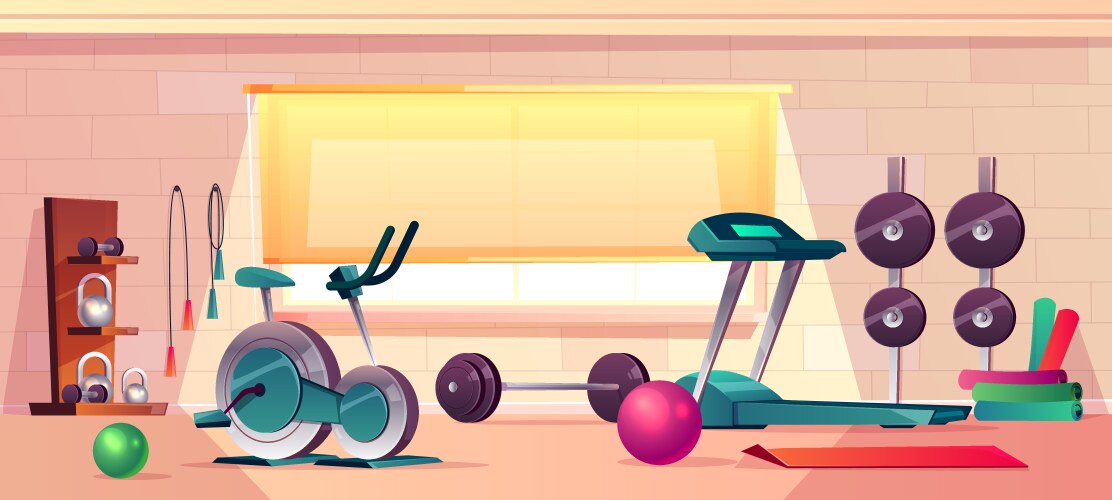 Gym background with treadmill bike Royalty Free Vector Image