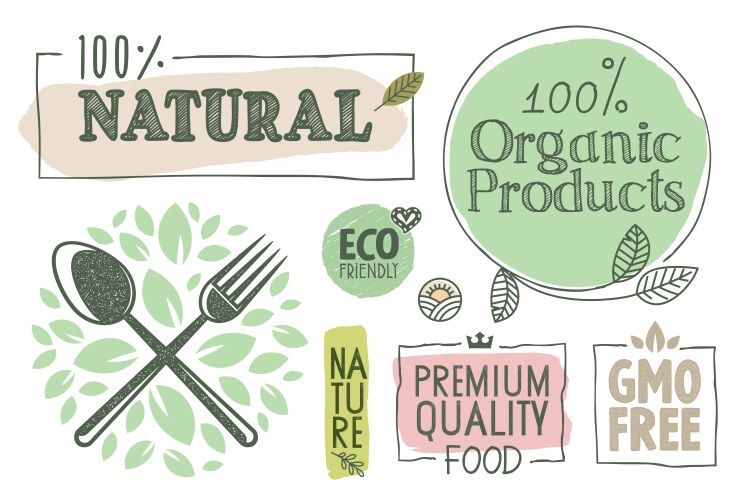 Organic food signs Royalty Free Vector Image - VectorStock