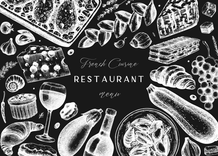 French food background on chalkboard traditional Vector Image