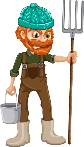 Cartoon farmer holding a rake Royalty Free Vector Image