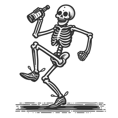 Dancing skeleton holding whiskey bottle Royalty Free Vector