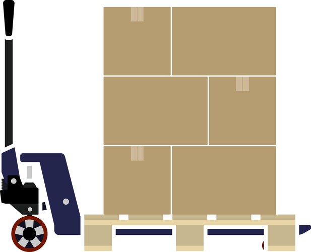Man with hand pallet jack Royalty Free Vector Image