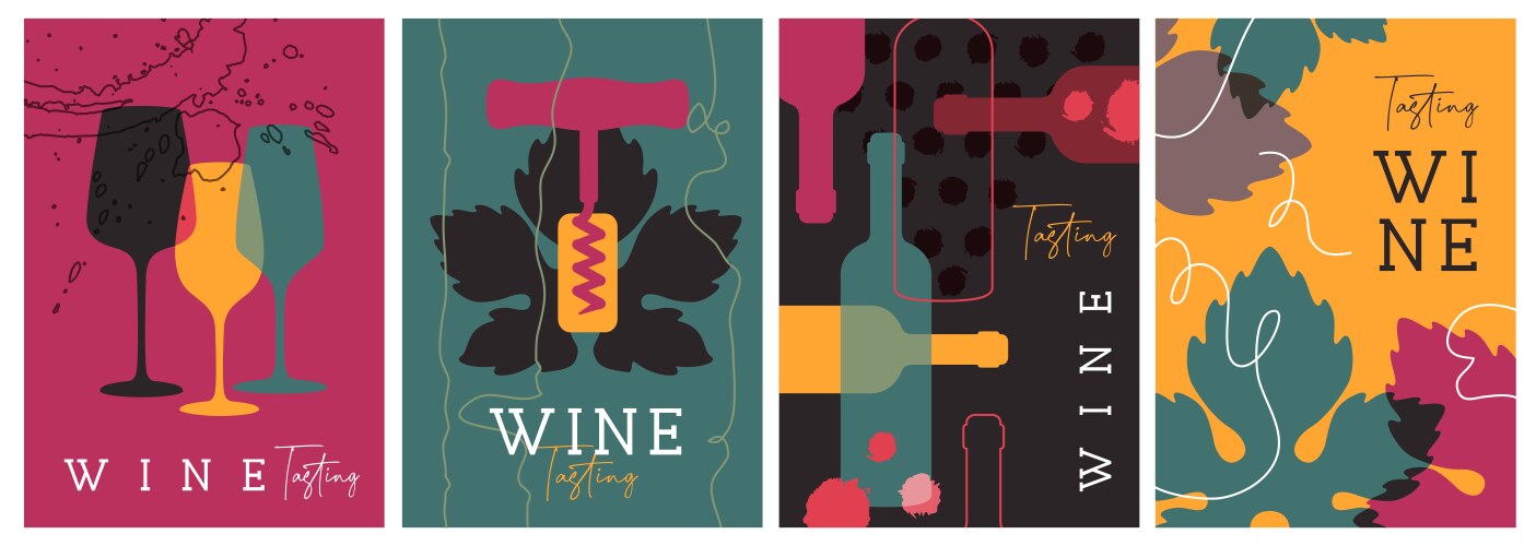 Modern posters with wine bottles and glasses Vector Image