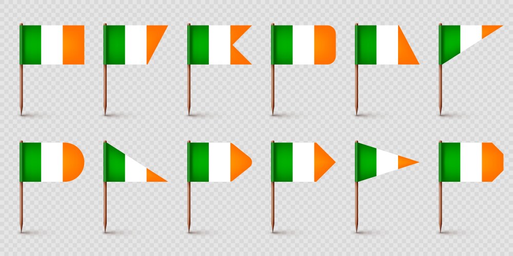 Realistic various irish toothpick flags souvenir Vector Image