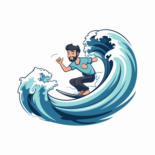 Cartoon man surfing on a wave white background Vector Image
