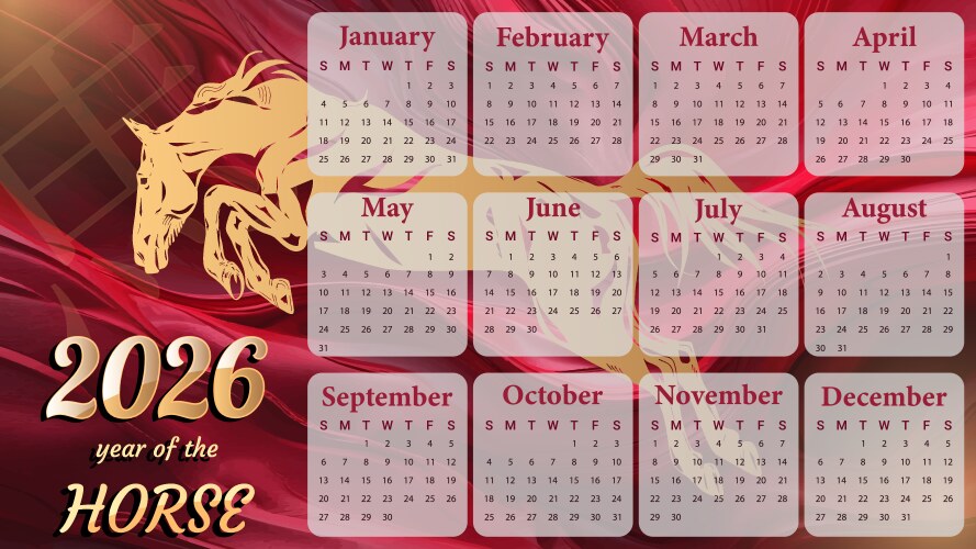 Horse calendar for 2026 Royalty Free Vector Image