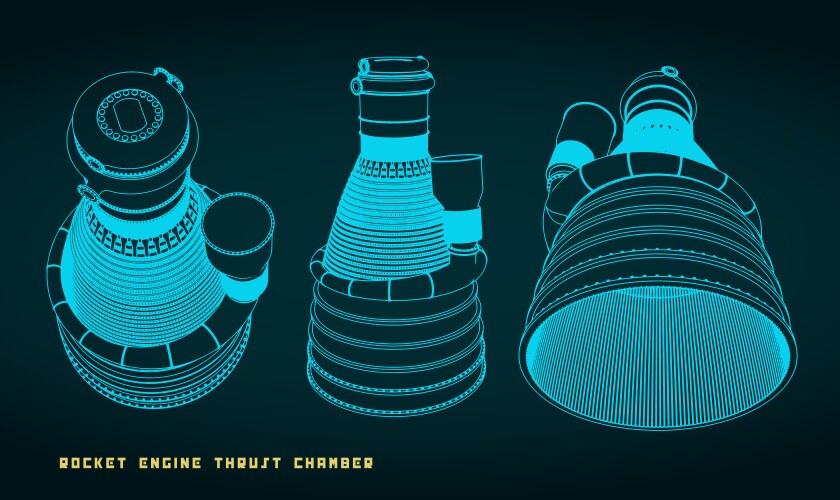 Rocket engine thrust chamber drawings Royalty Free Vector