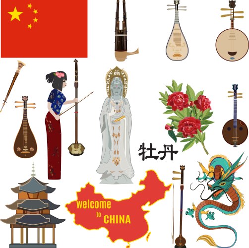 Chinese symbols ping pong box Royalty Free Vector Image