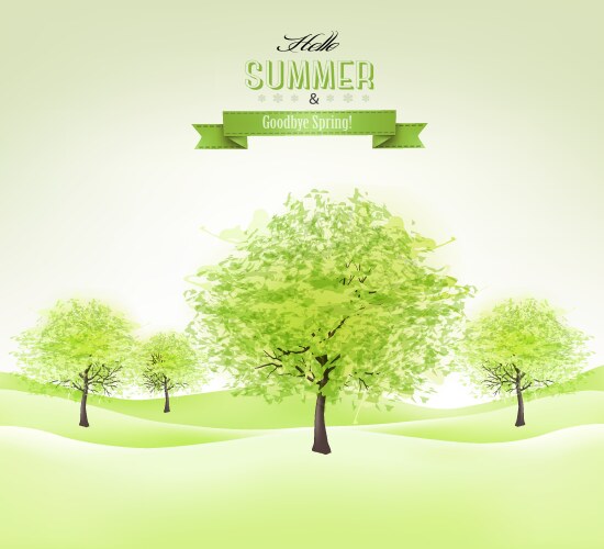 Summer background with green trees Royalty Free Vector Image