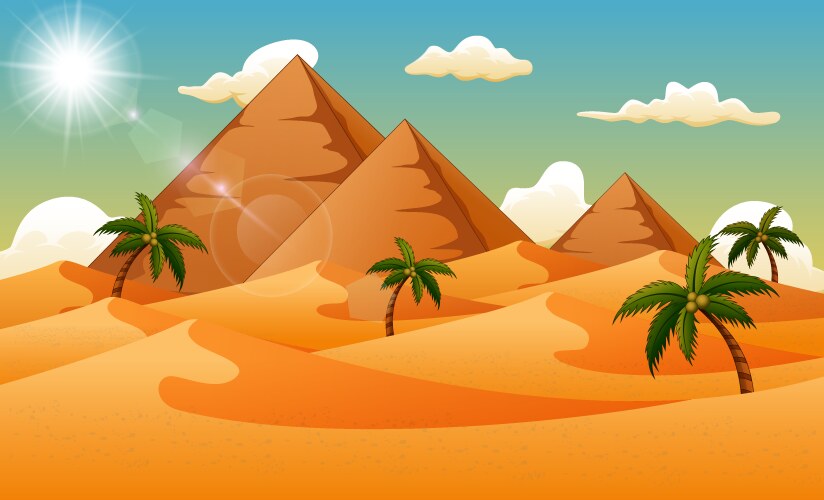 Desert with pyramid and nile river Royalty Free Vector Image