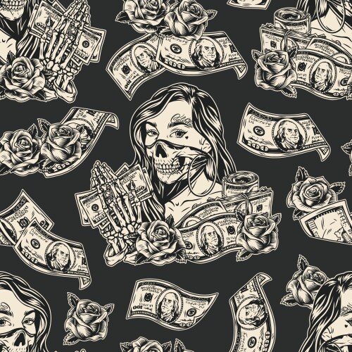 Money monochrome vintage seamless pattern Vector Image