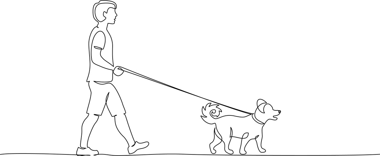 Continuous one line drawing walking dog Royalty Free Vector