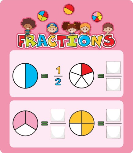 Math worksheet template design for fractions Vector Image