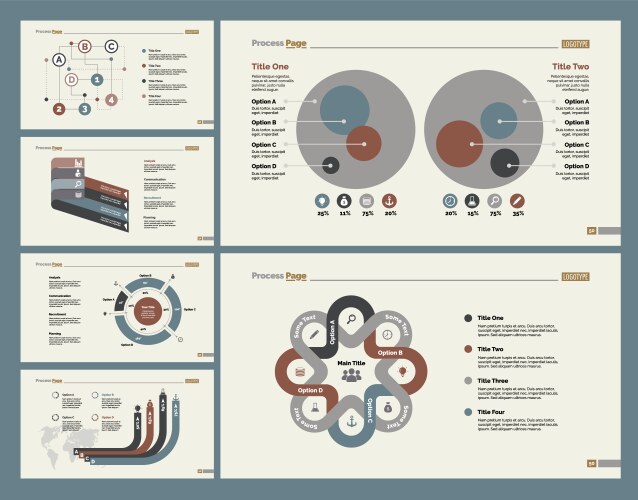 Six statistics charts slide templates set Vector Image