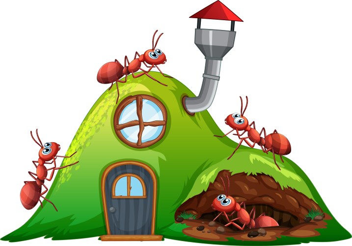 Cartoon ants colony and ant hill Royalty Free Vector Image