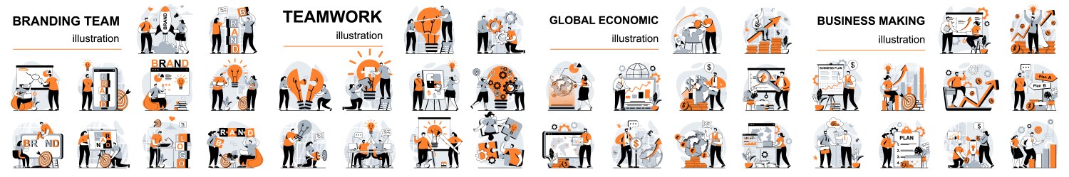 Mega set flat design concept teamwork branding Vector Image