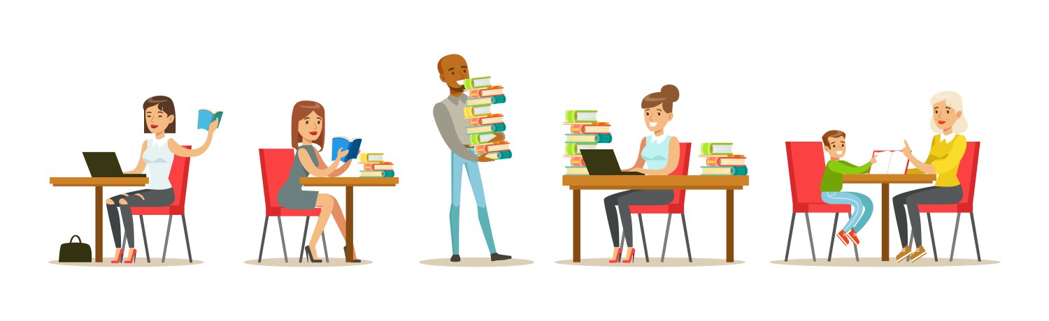 People character at library and bookstore Vector Image