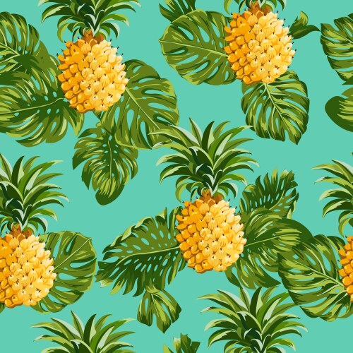 Pineapples and tropical leaves background Vector Image