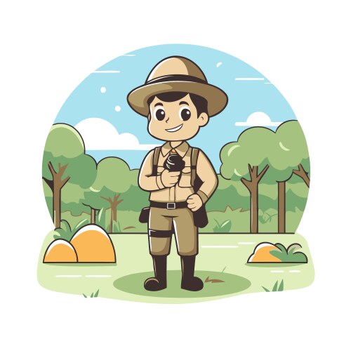Cartoon safari explorer with hat and tools Vector Image