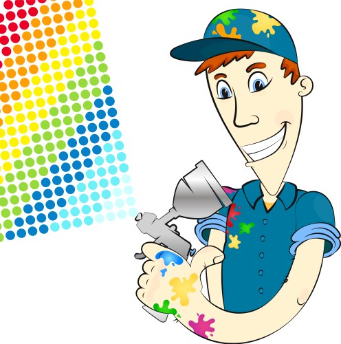 Spray painter spraying gun cartoon Royalty Free Vector Image