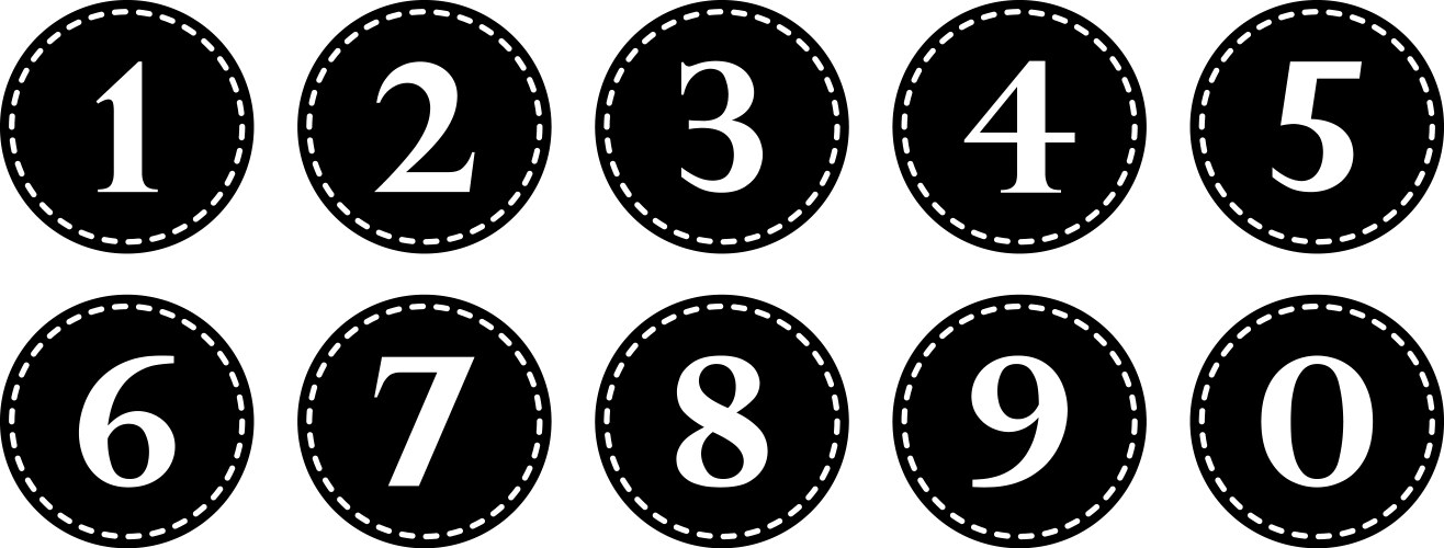 Simple numbers icon with black circle from 0 to 9 Vector Image