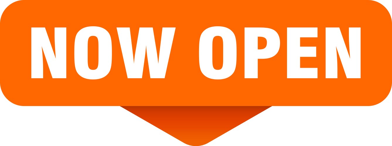 Now open sticker sign on transparent Royalty Free Vector